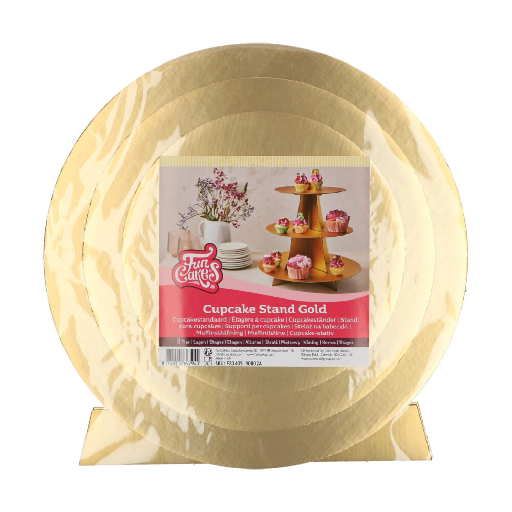 Cupcake stand 3 tier gold - FunCakes